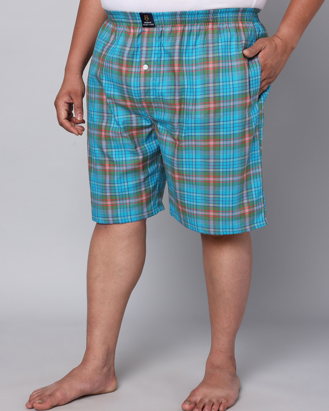 Buy Men's Aqua Blue & Green Checked Plus Size Boxers Online in India at ...