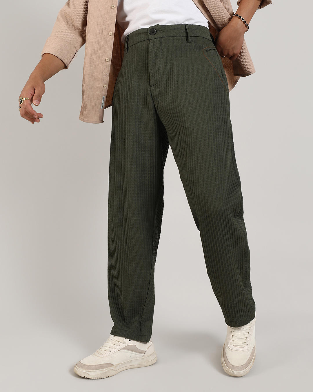 Buy Men's Army Green Textured Pants Online at Bewakoof