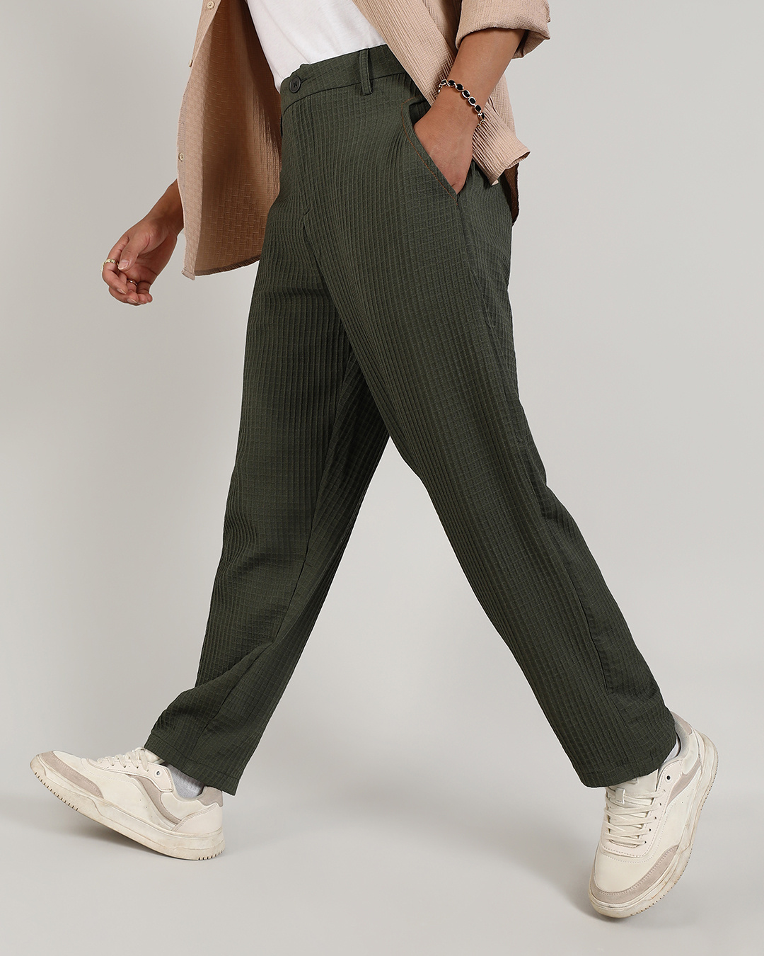 Buy Men's Army Green Textured Pants Online at Bewakoof