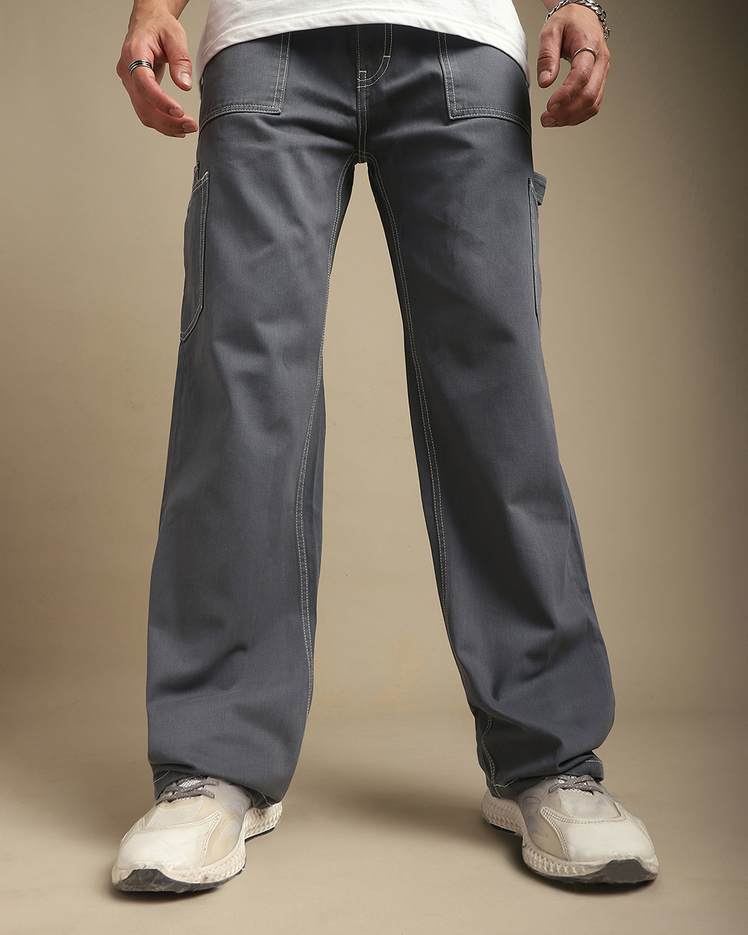 Buy Men's Ash Grey Relaxed Fit Cargo Carpenter Pants Online at Bewakoof