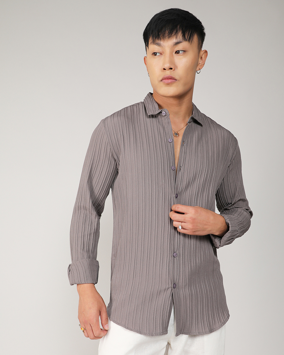 Buy Men's Ash Grey Striped Relaxed Fit Shirt Online at Bewakoof