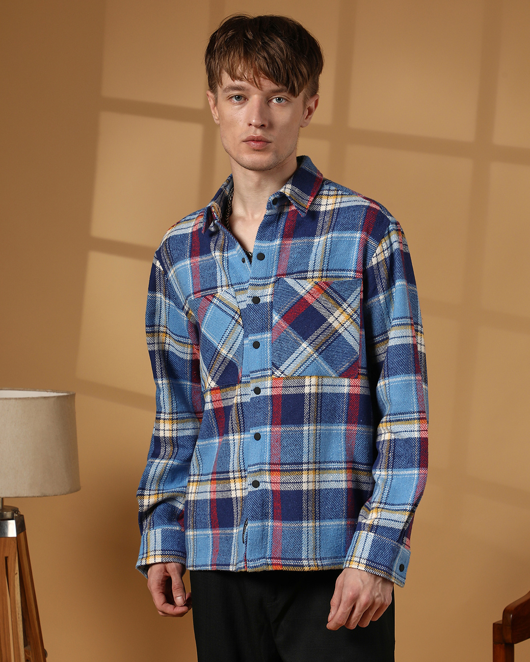 Buy Men's Azure Blue Checked Loose Fit Shacket Online at Bewakoof