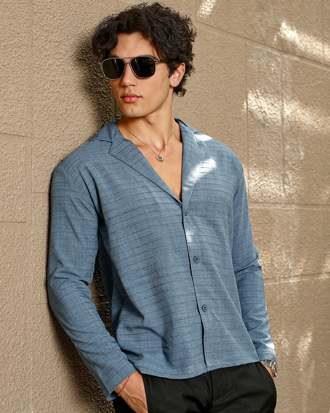 Buy Men's Azure Blue Textured Shirt Online at Bewakoof