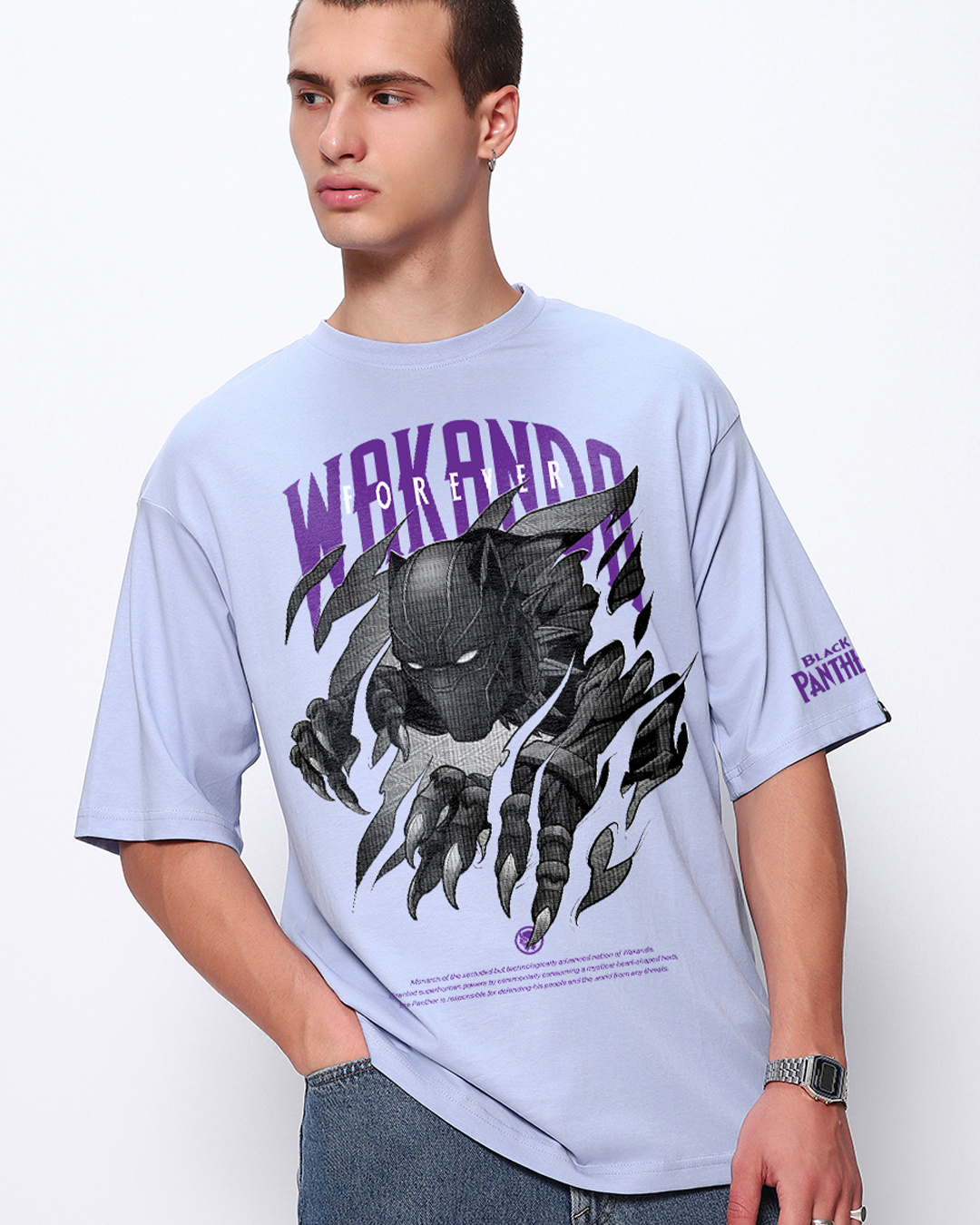 Buy Men's Baby Lavender King of Wakanda Graphic Printed Oversized T-shirt Online at Bewakoof
