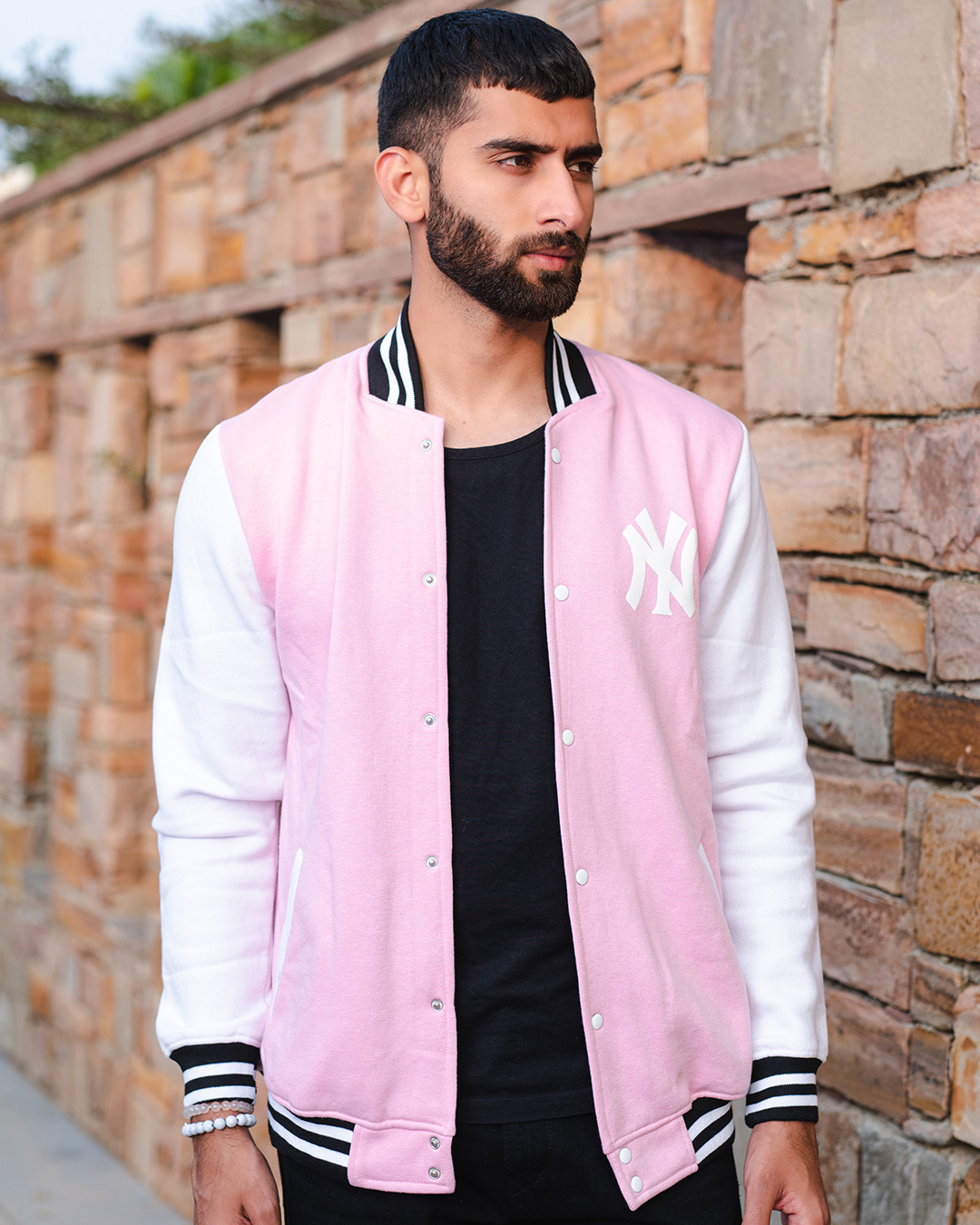 Buy Men's Baby Pink NY Printed Jacket Online at Bewakoof