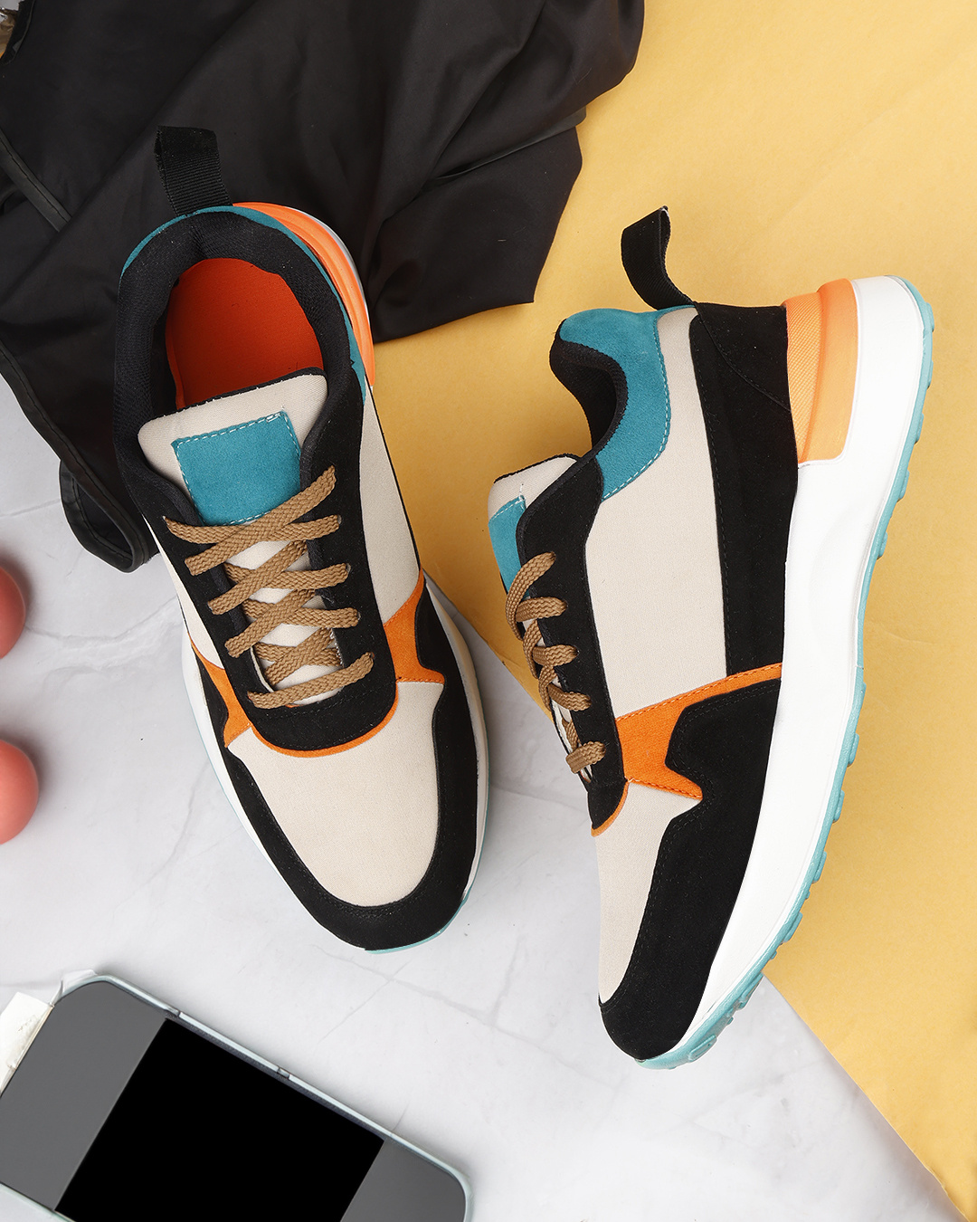 Buy Men's Beige & Black Color Block Sneakers Online in India at Bewakoof