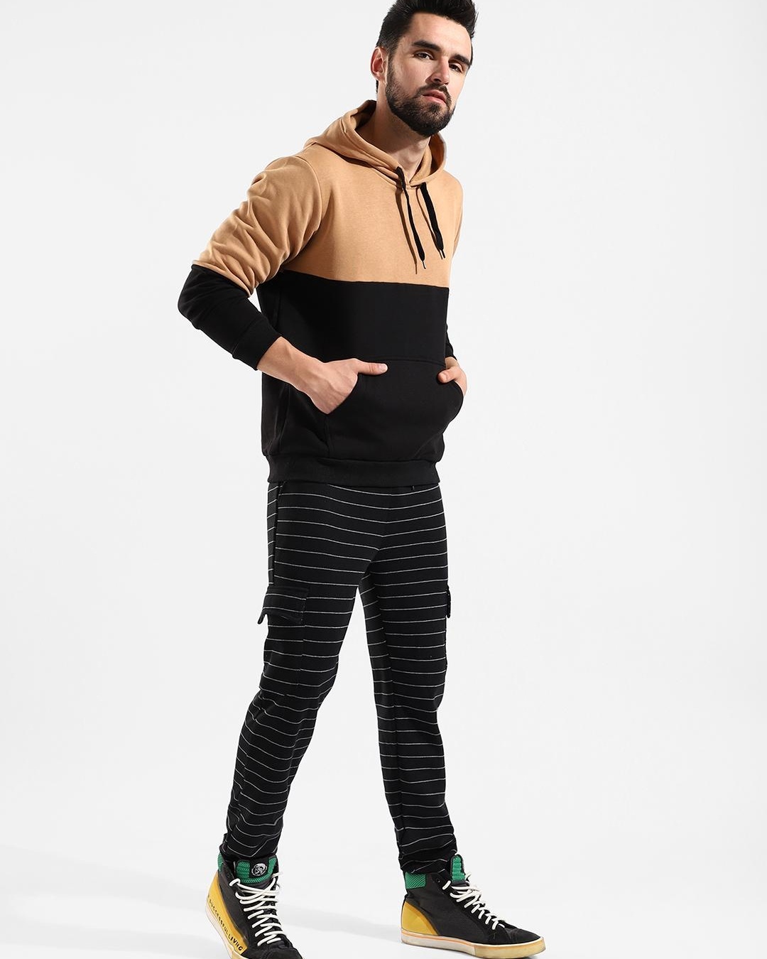 Buy Men's Beige & Black Color Block Tracksuit Online in India at Bewakoof