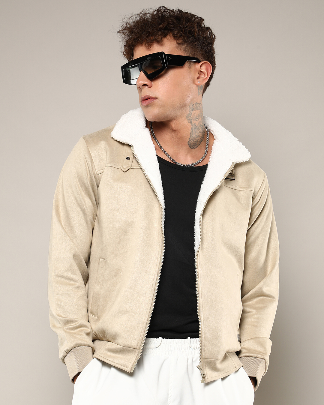 Buy Men's Beige Bomber Jacket Online at Bewakoof