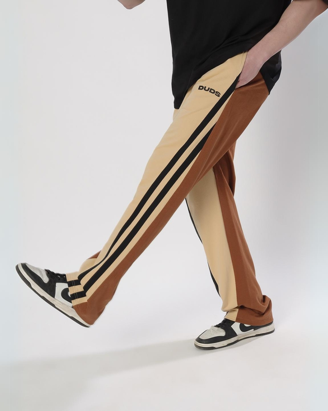 Buy Men's Beige & Brown Side Panel Relaxed Fit Track Pants Online at ...