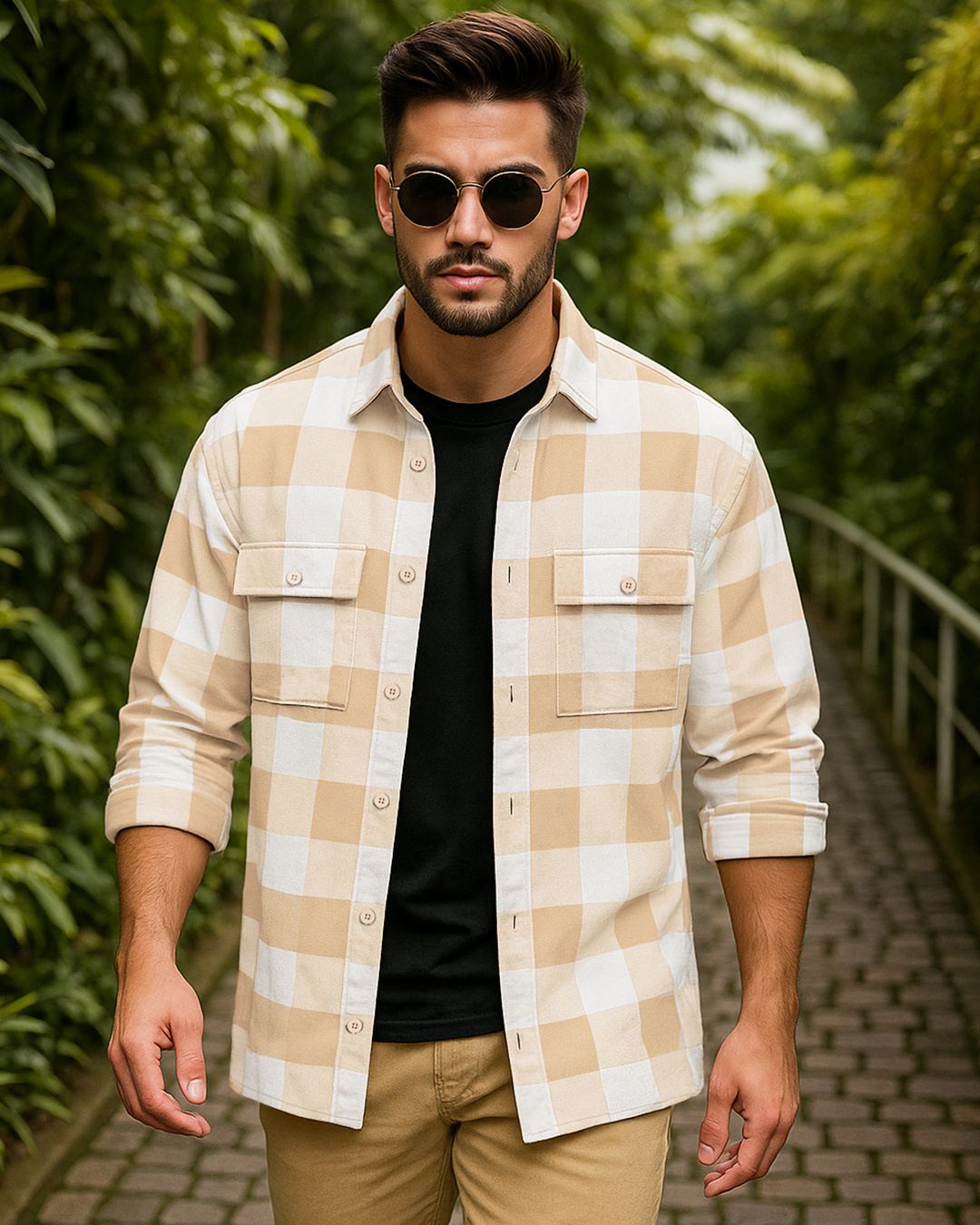 Buy Men's Beige Checked Oversized Shirt Online at Bewakoof