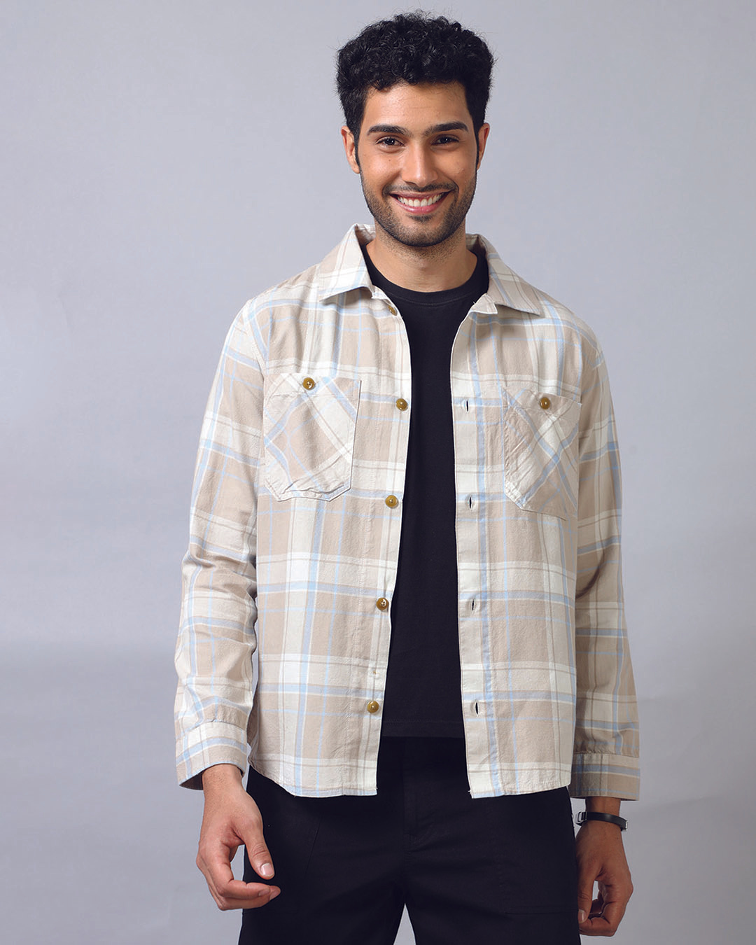 Buy Men's Beige Checked Shirt Online at Bewakoof