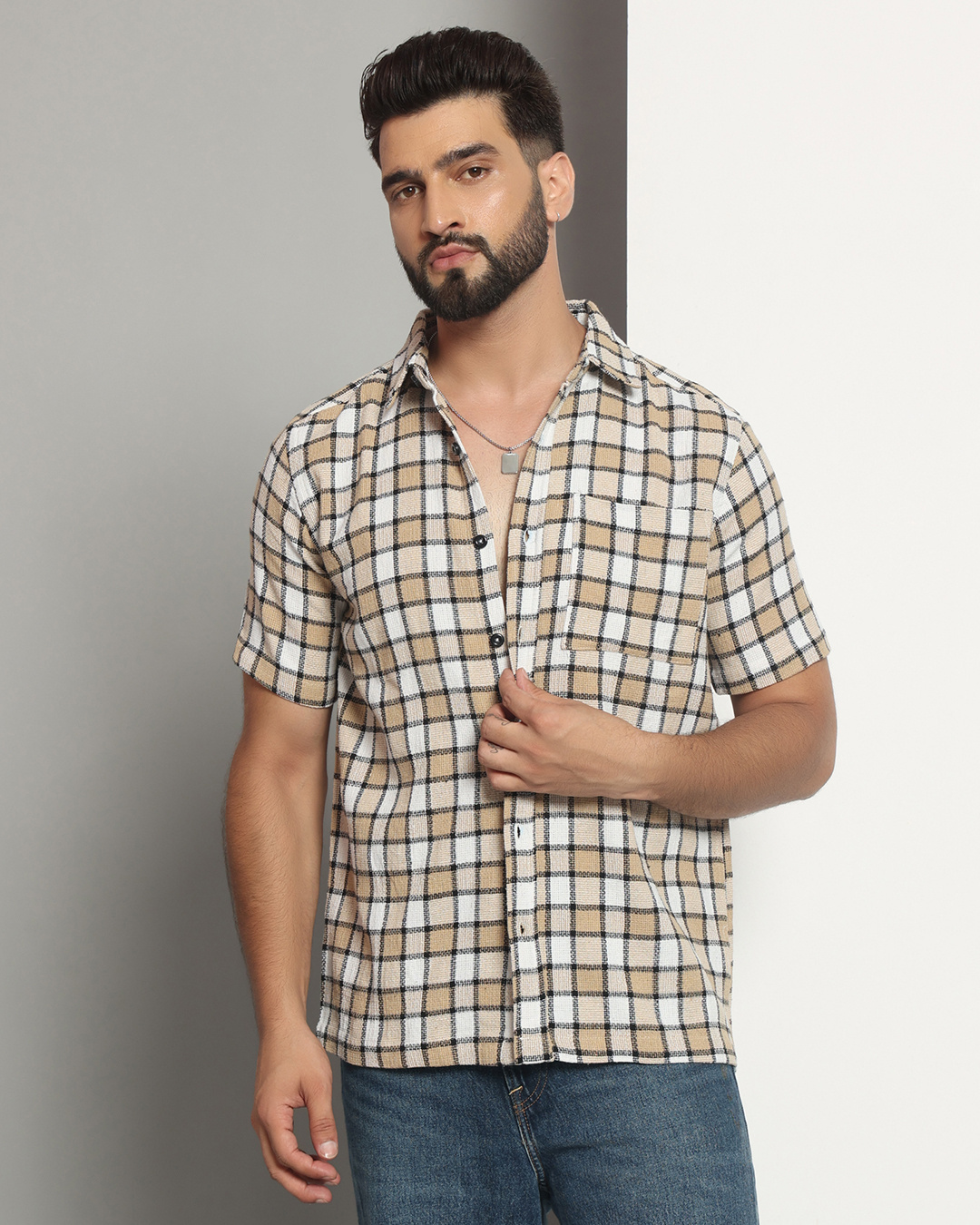 Buy Men's Beige Checked Shirt Online at Bewakoof