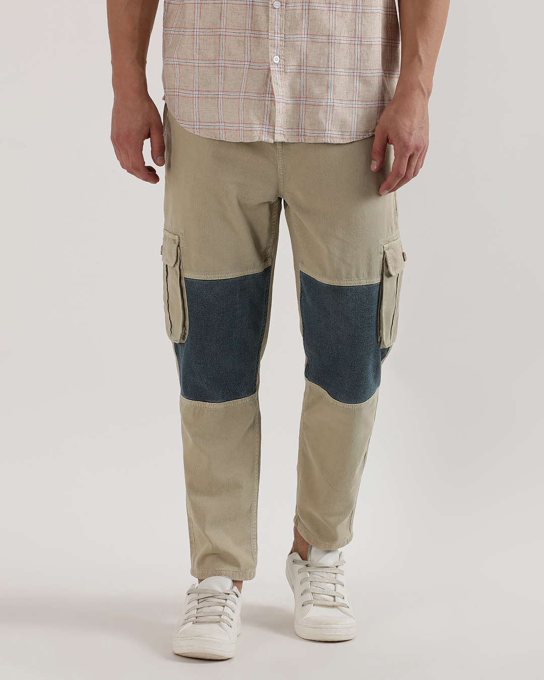 Buy Men's Beige Color Block Cargo Trousers Online at Bewakoof