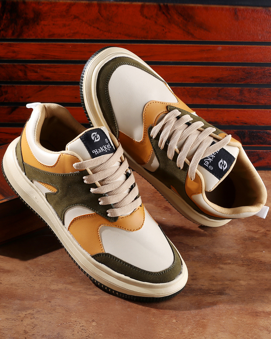 Buy Men's Beige & Yellow Color Block Casual Shoes Online in India at ...