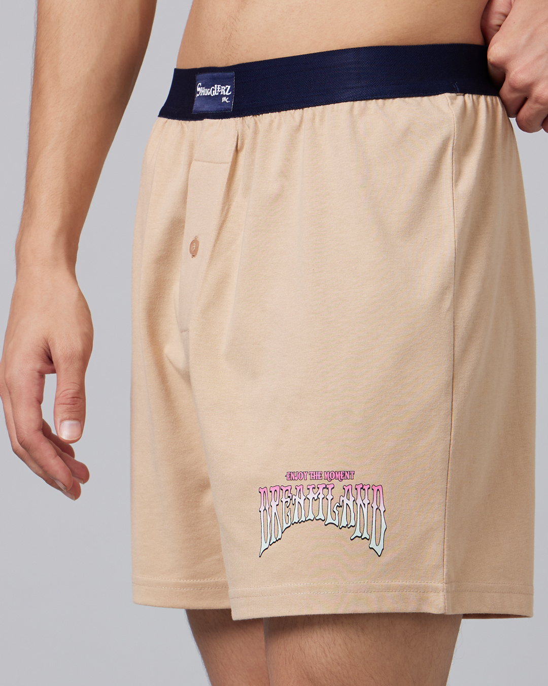 Buy Men's Beige Dreamland Typography Relaxed Fit Boxers Online in India ...