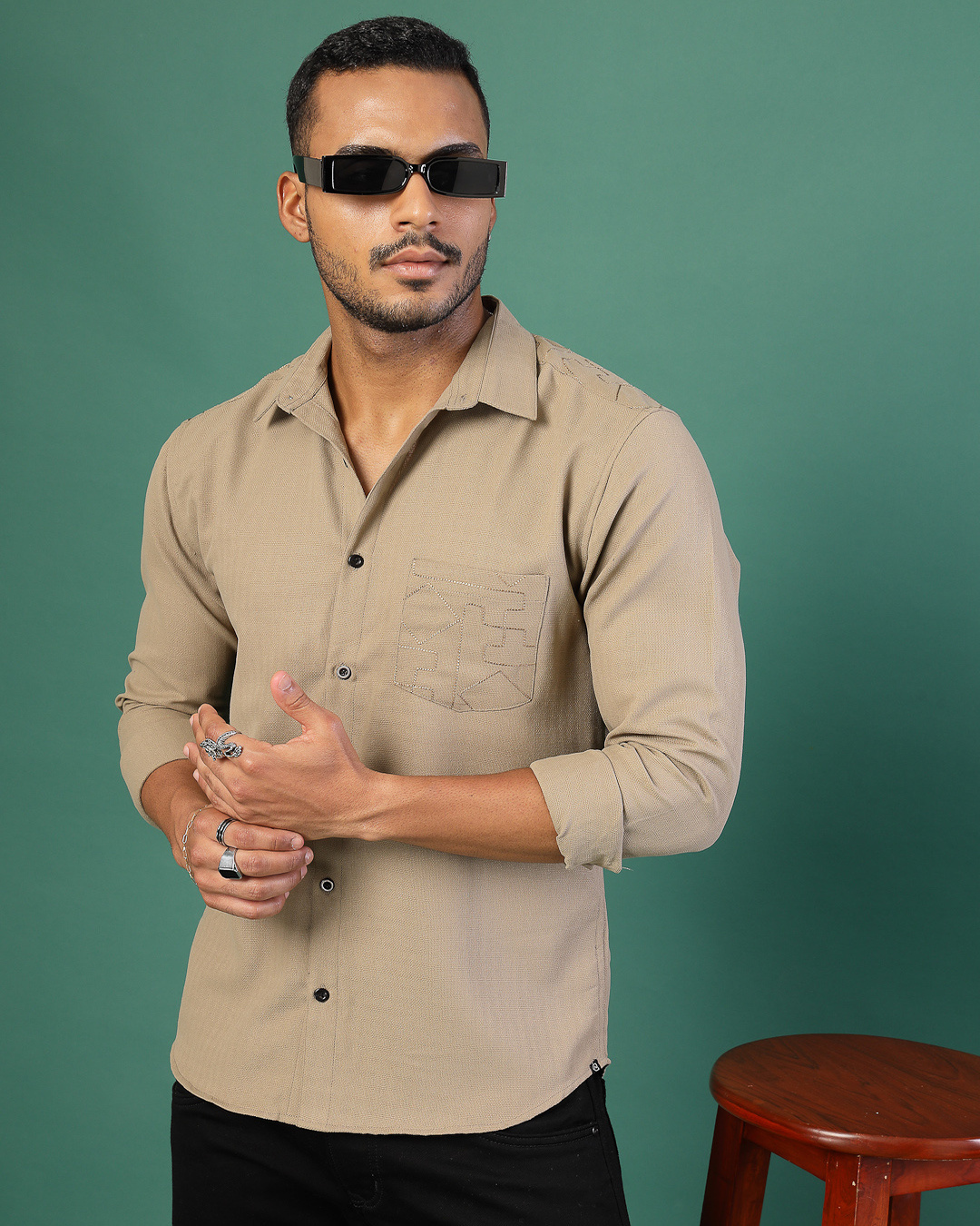 Buy Men's Beige Embroidered Shirt Online at Bewakoof