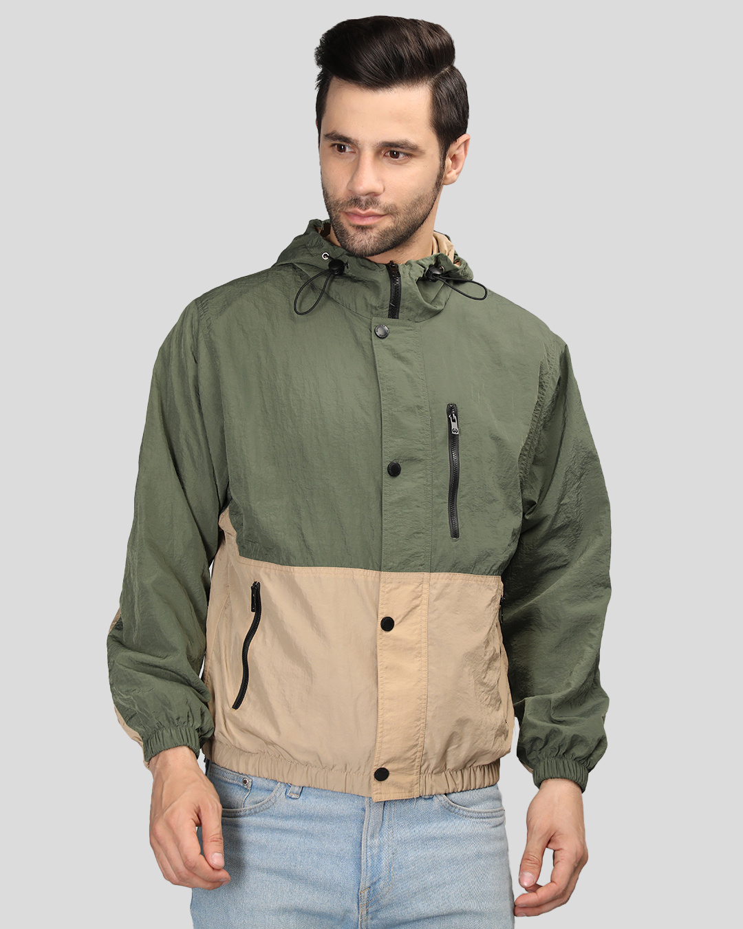 Buy Men's Beige & Green Color Block Wind Cheater Jacket Online at Bewakoof