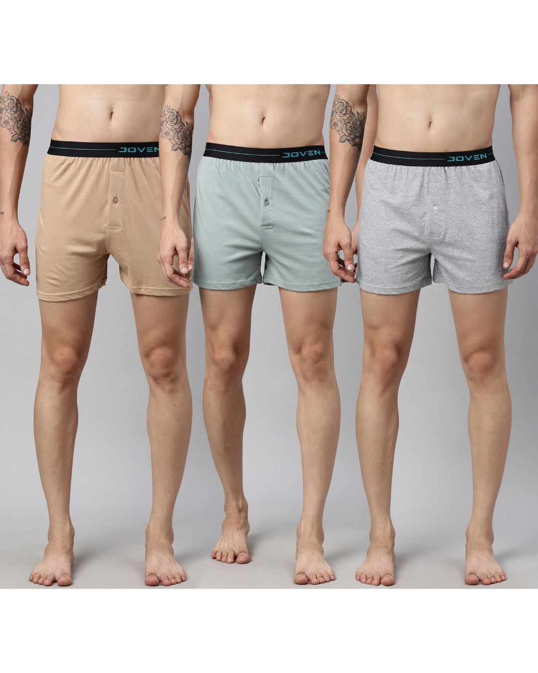 Buy Men's Beige & Grey Cotton Boxers (Pack of 3) Online in India at ...