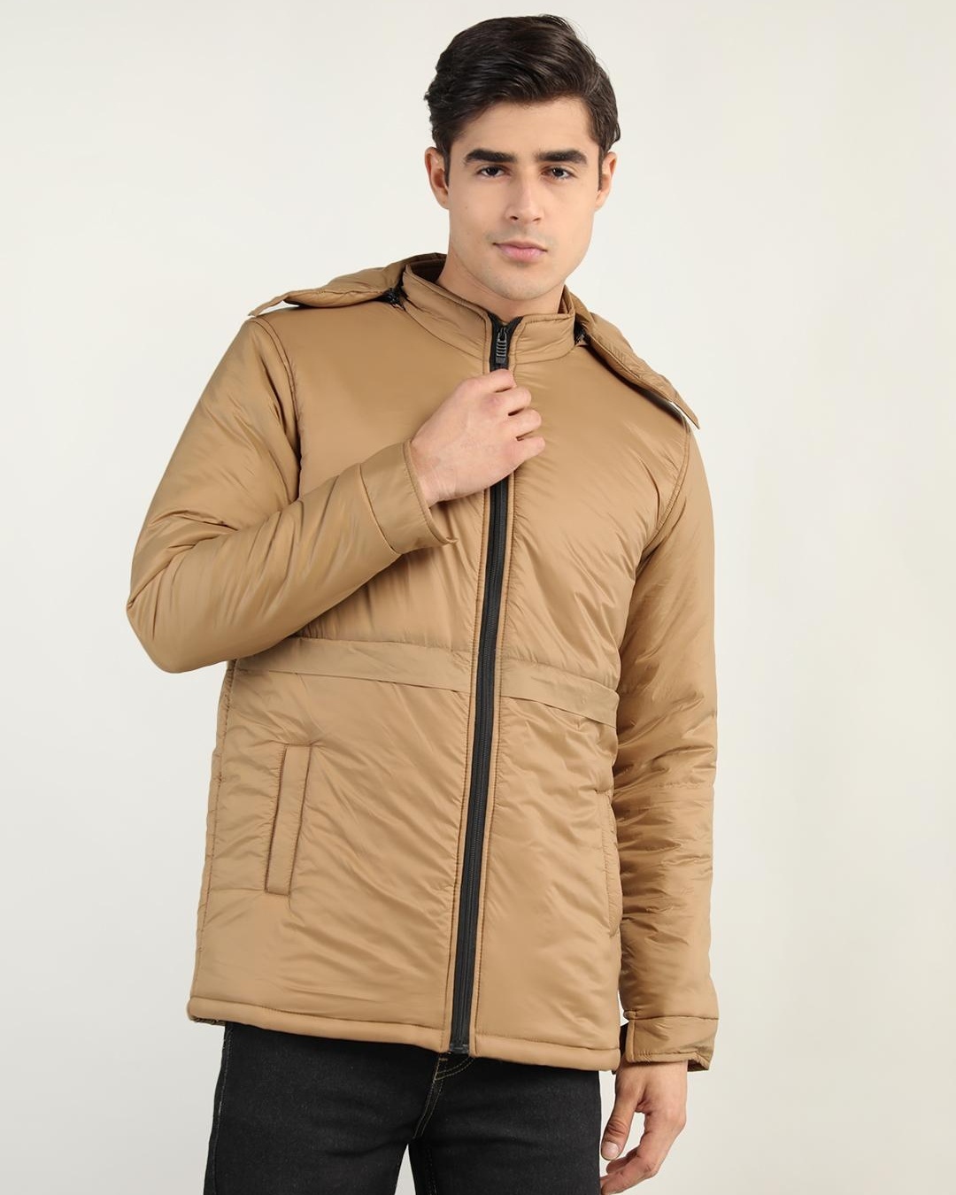 Buy Men's Beige Hooded Puffer Jacket Online at Bewakoof