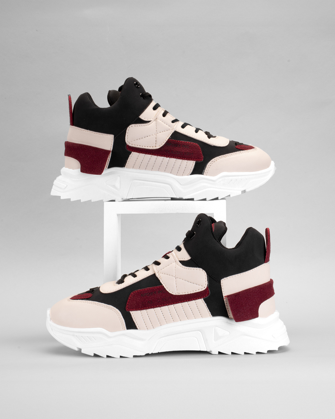 Buy Men's Beige & Maroon Colorblock Sneakers Online in India at Bewakoof
