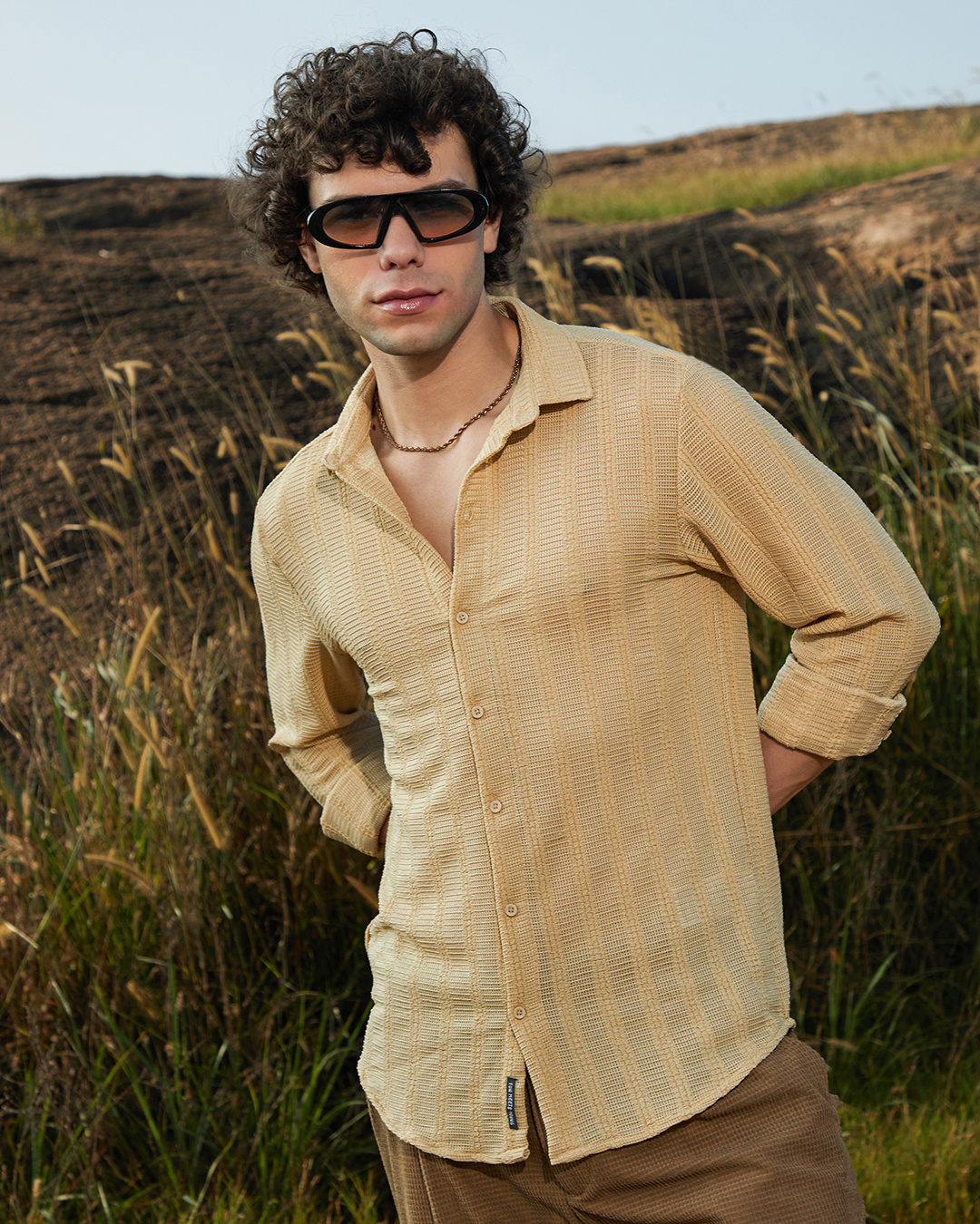 Buy Men's Beige Ochre Textured Shirt Online at Bewakoof