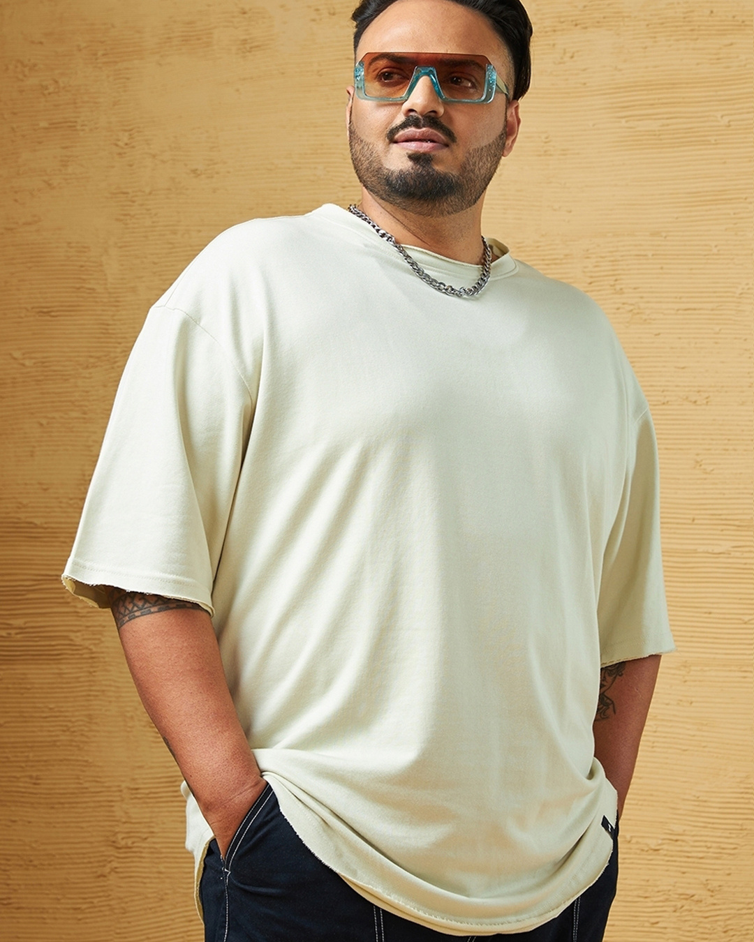 Buy Men's Beige Oversized Plus Size T-shirt Online at Bewakoof