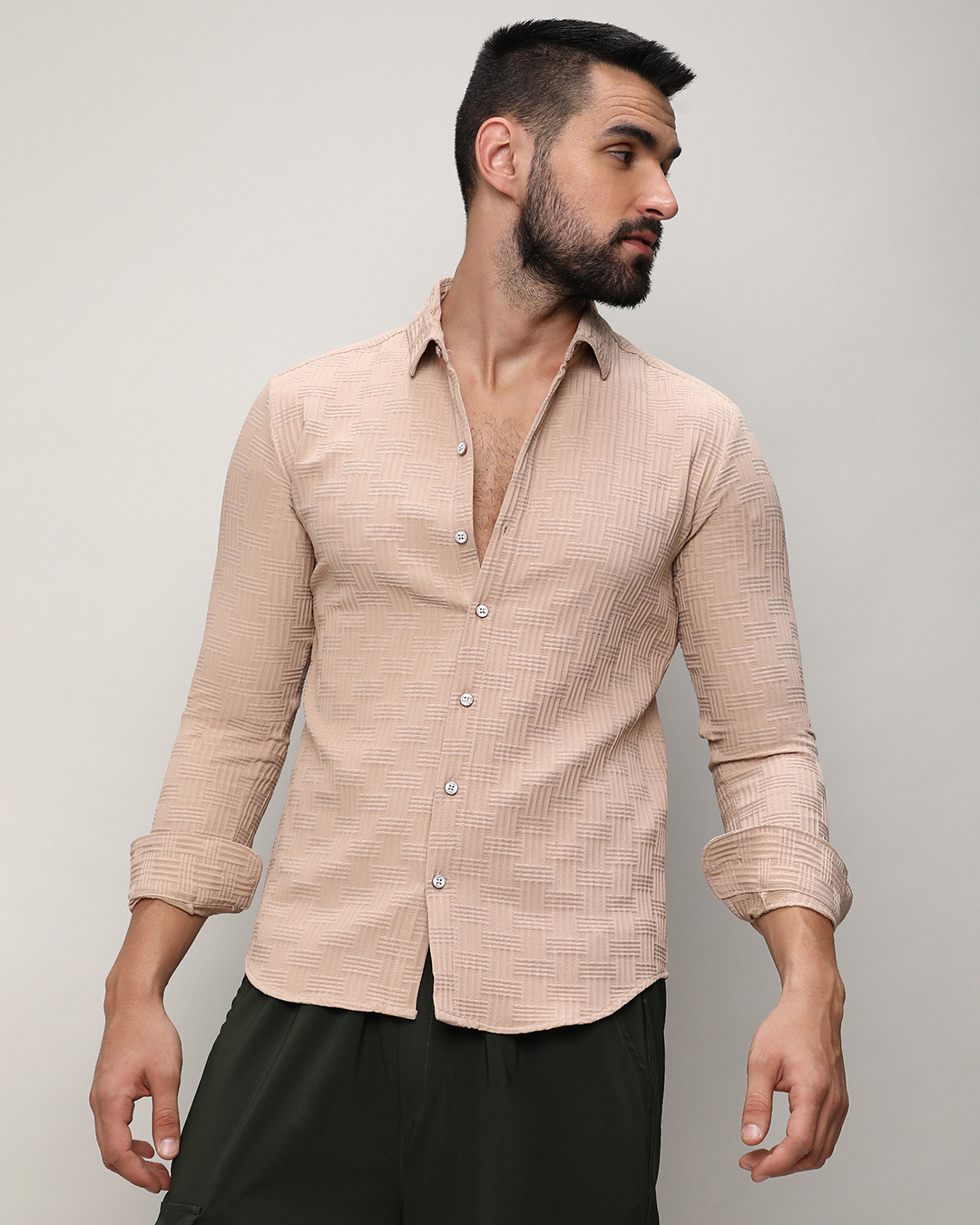Buy Men's Beige Textured Shirt Online at Bewakoof