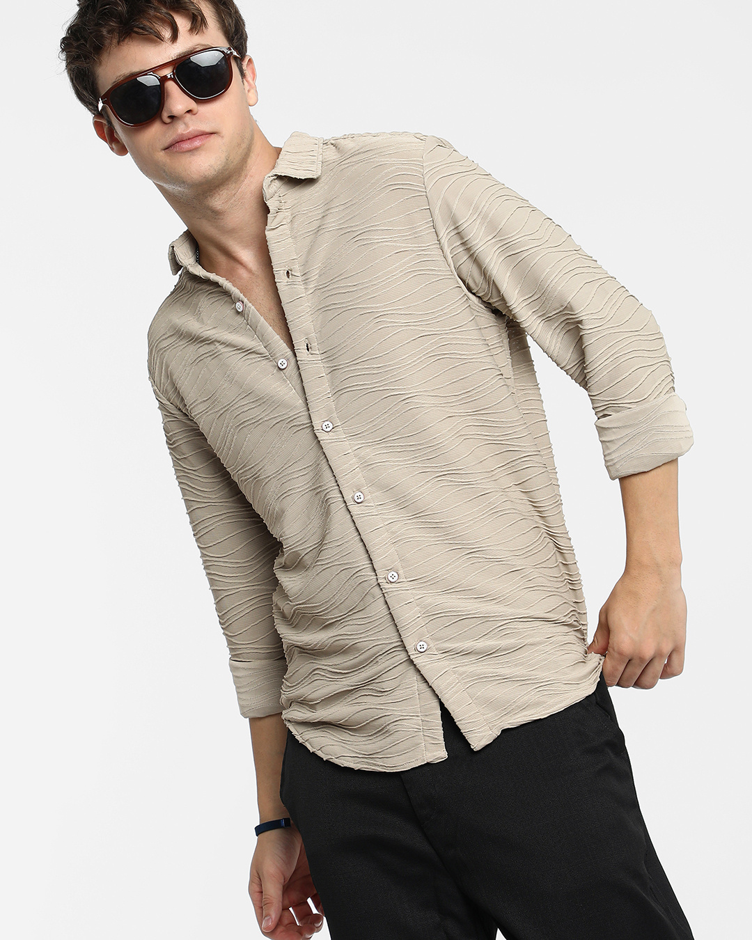 Buy Men's Beige Textured Shirt Online at Bewakoof