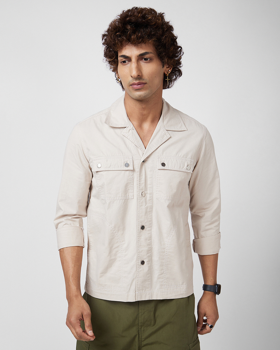 Buy Men's Beige Slim Fit Shacket Online at Bewakoof