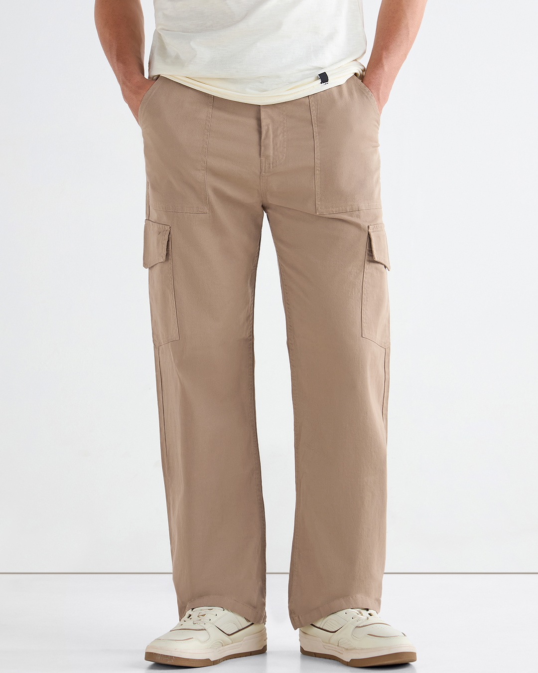 Buy Men's Beige Straight Fit Cargo Pants Online at Bewakoof