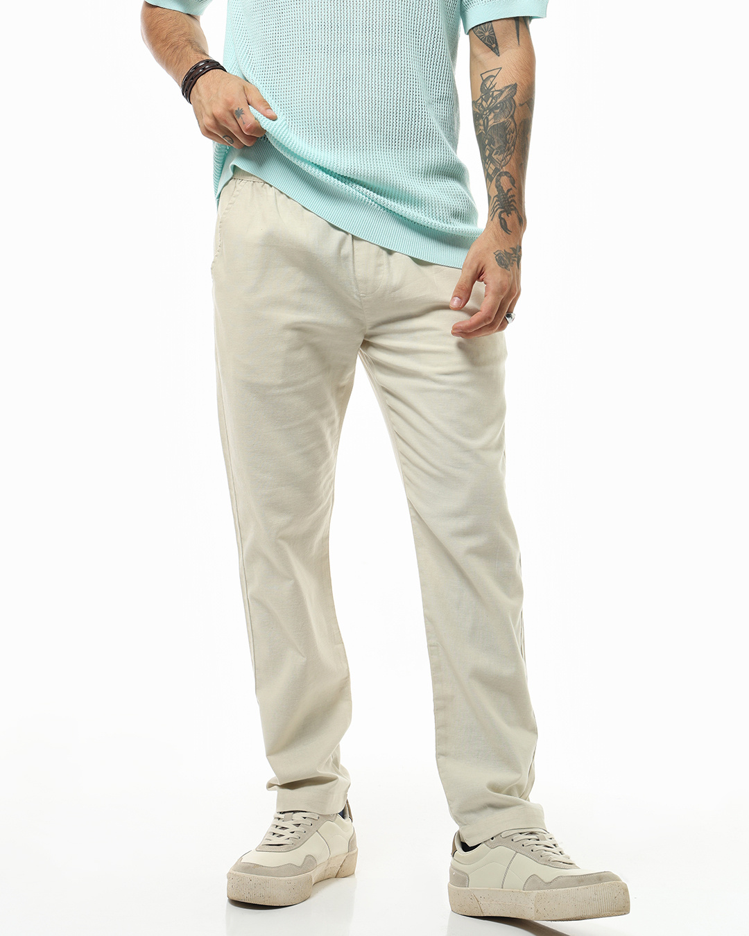 Buy Men's Beige Straight Fit Linen Pants Online at Bewakoof
