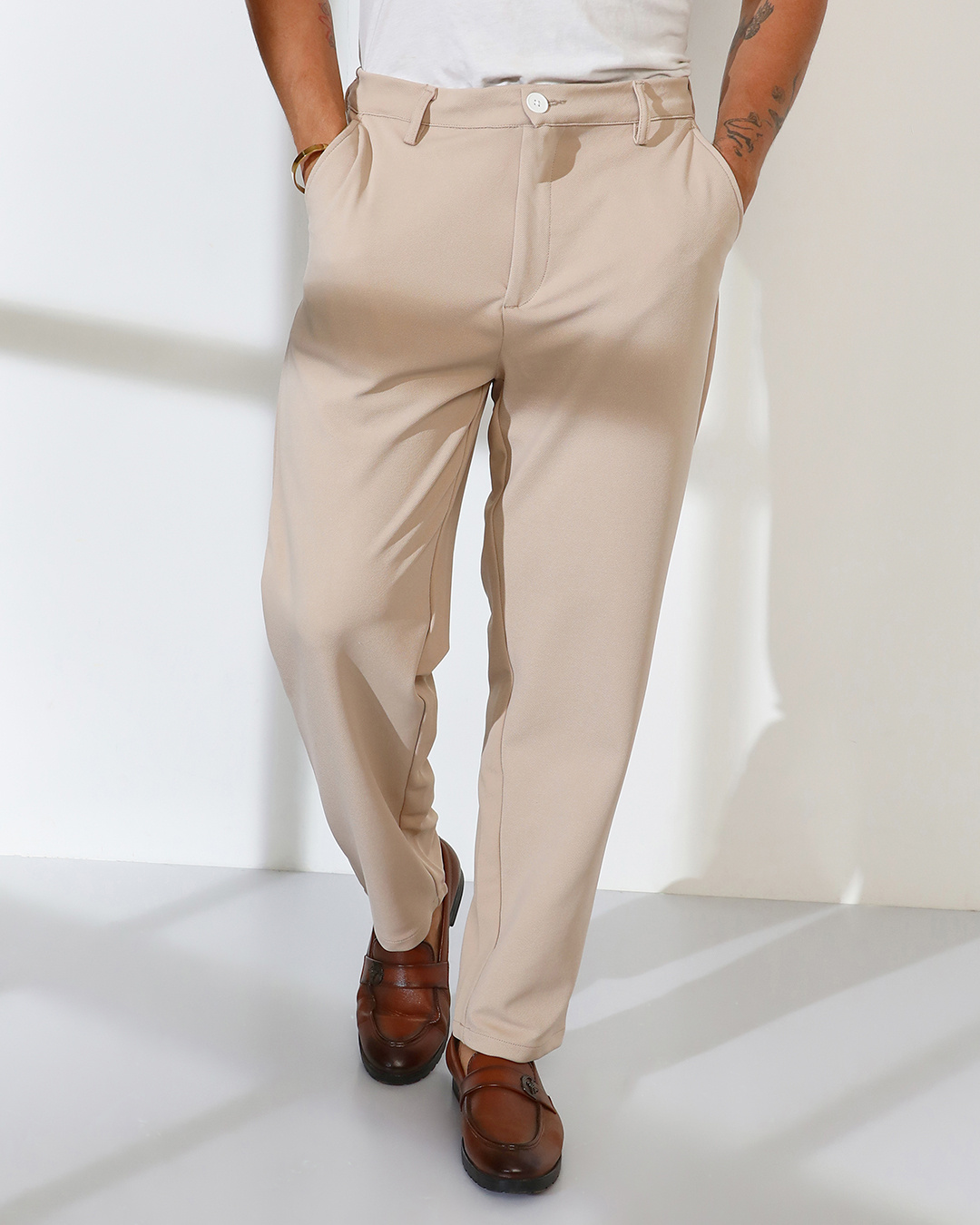 Buy Men's Beige Straight Fit Pants Online at Bewakoof