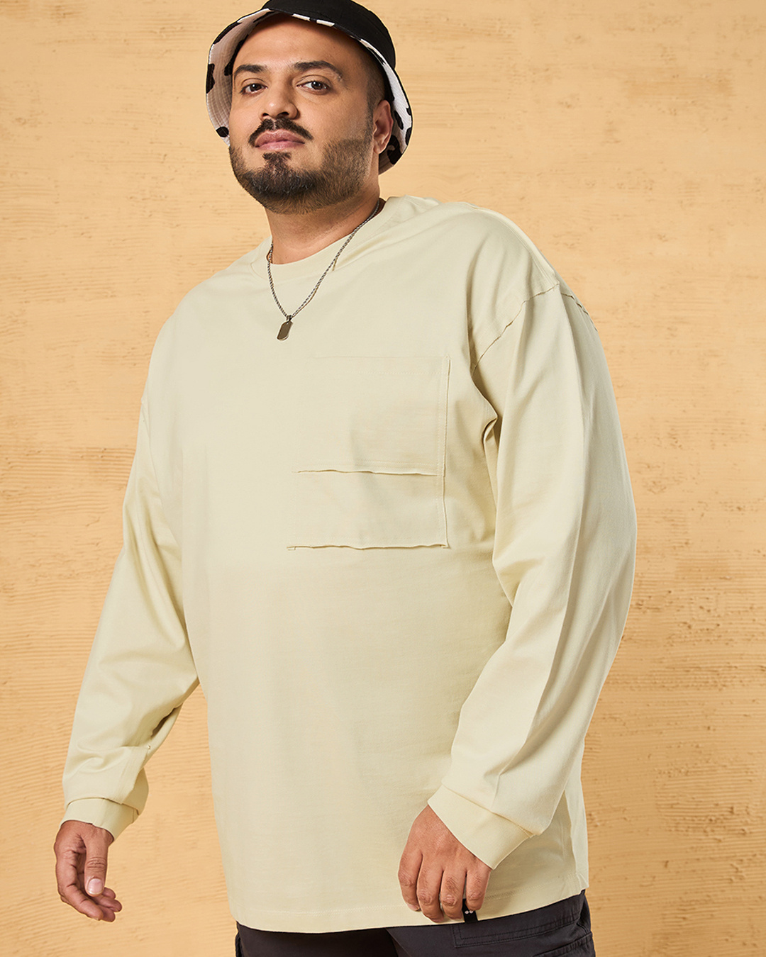 Buy Men's Beige Super Loose Plus Size Fit Plus Size T-shirt Online at ...
