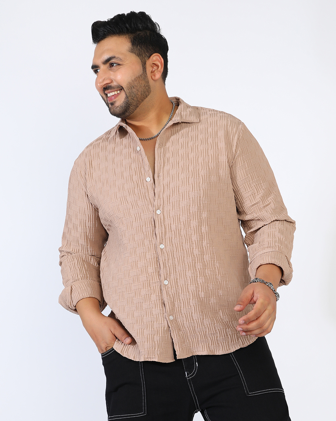 Buy Men's Beige Textured Oversized Plus Size Shirt Online at Bewakoof
