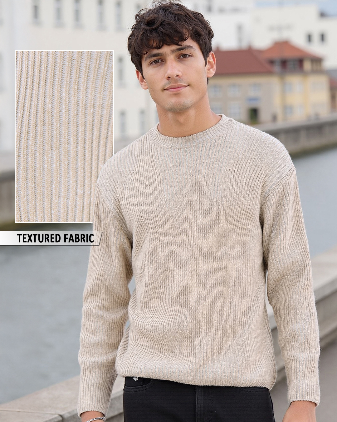 Buy Men's Beige Textured Oversized Sweater Online at Bewakoof