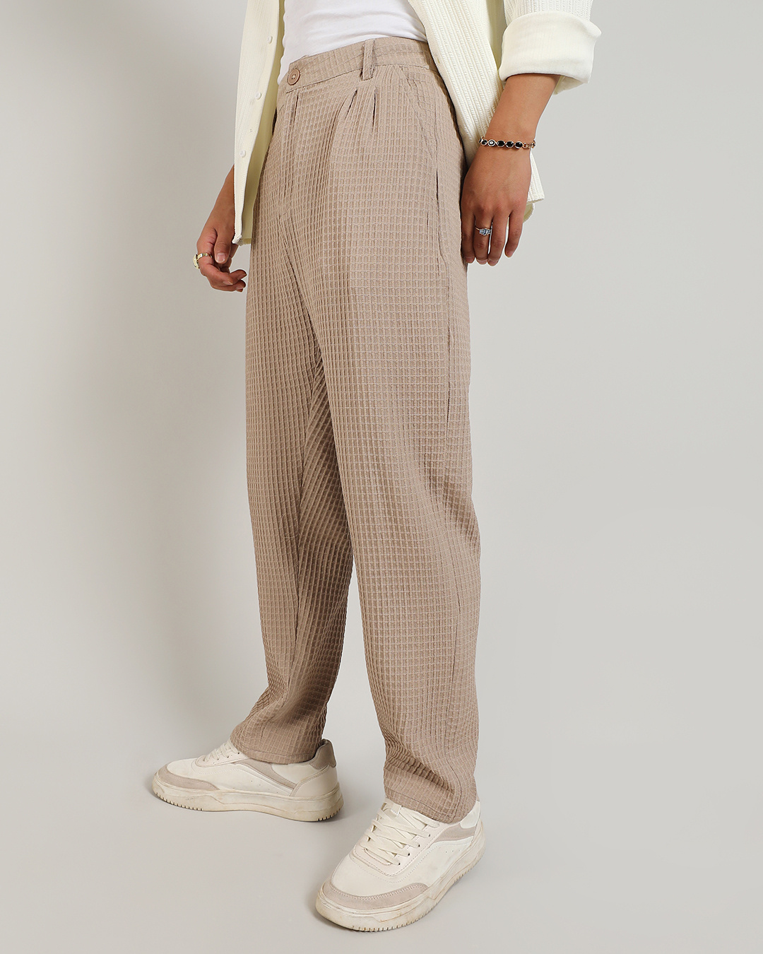 Buy Men's Beige Textured Pants Online at Bewakoof