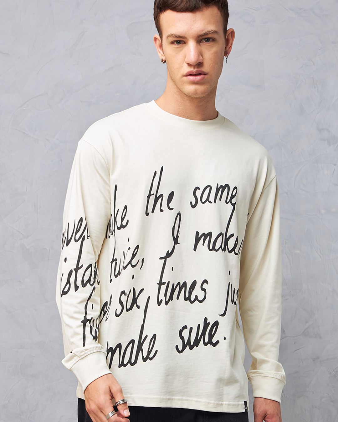 Buy Men's Beige Typography Oversized T-shirt Online at Bewakoof