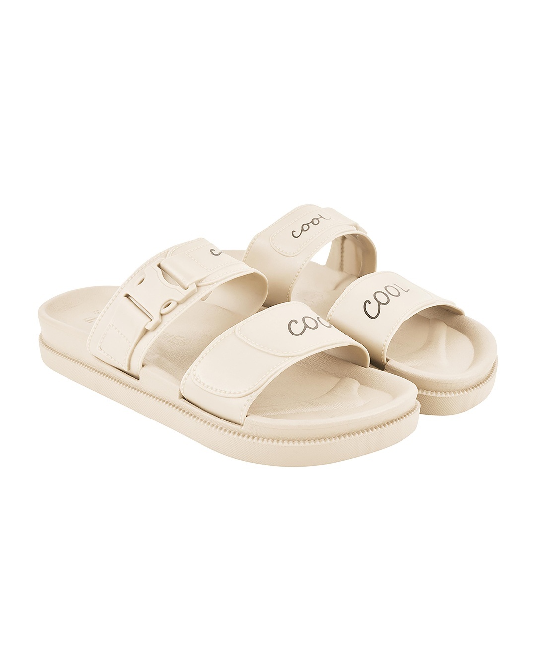 Buy Women's Beige Typography Sliders Online in India at Bewakoof