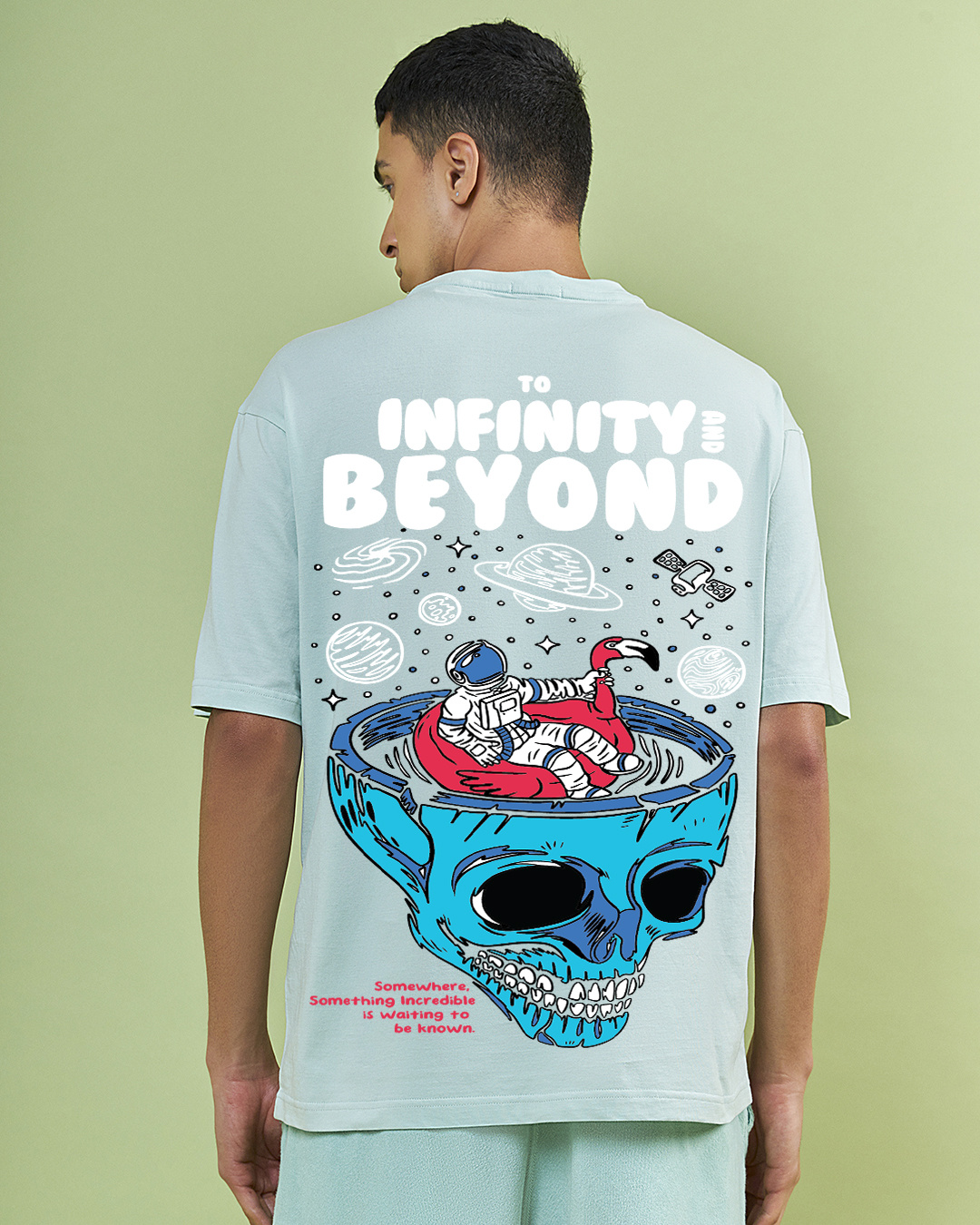Buy Men's Bird Egg Green Infinity Space Graphic Printed Oversized T-shirt Online at Bewakoof