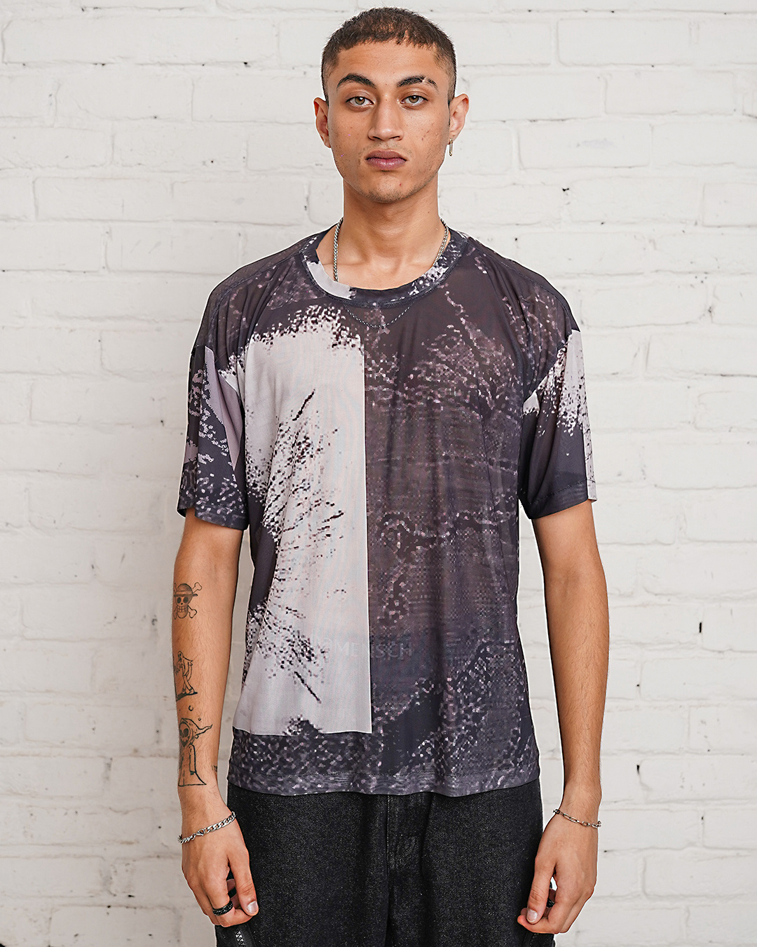 Buy Men's Black Abstract Printed Mesh Oversized T-shirt Online at Bewakoof