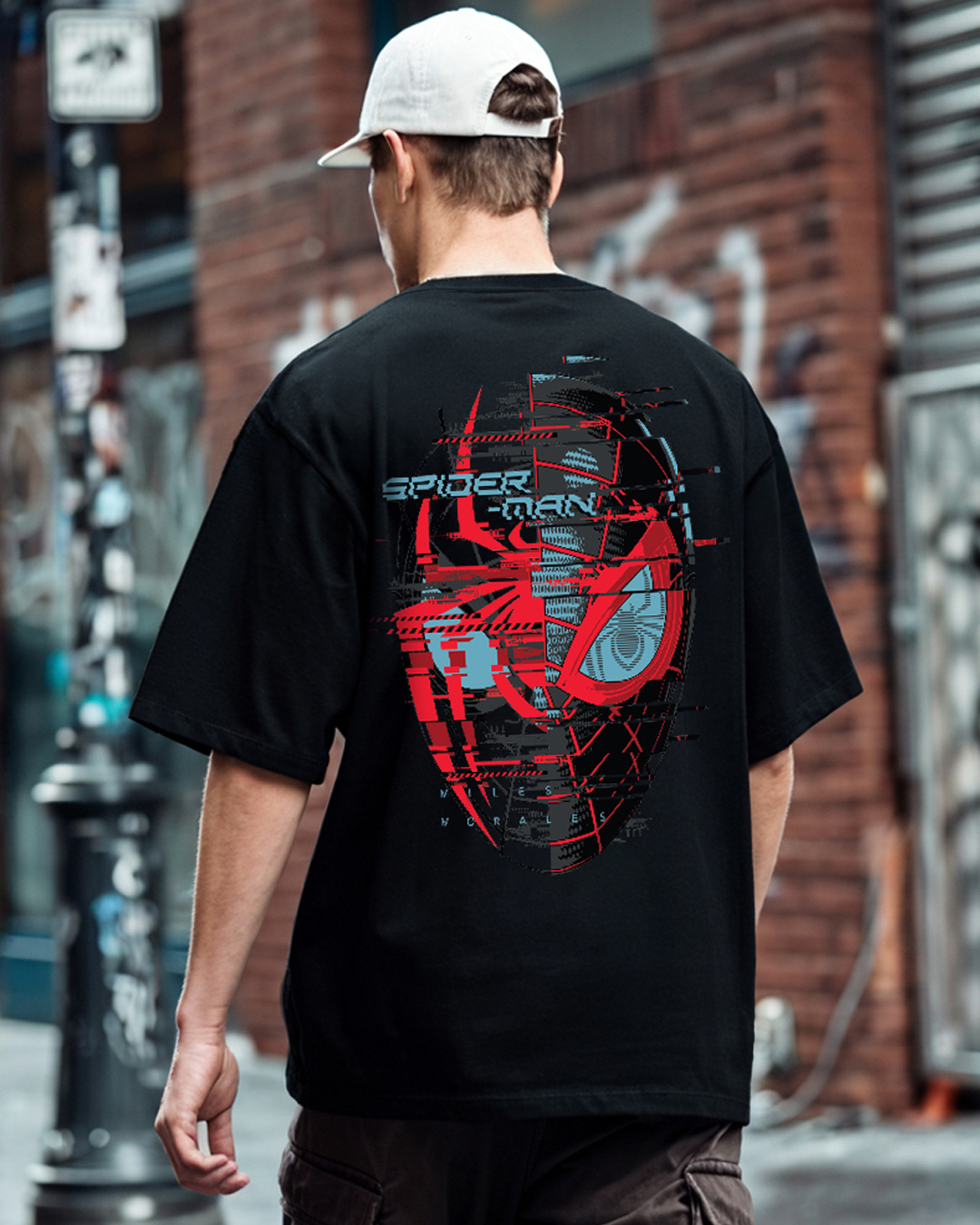 Buy Men's Black Across The Spiderverse Graphic Printed Oversized T ...