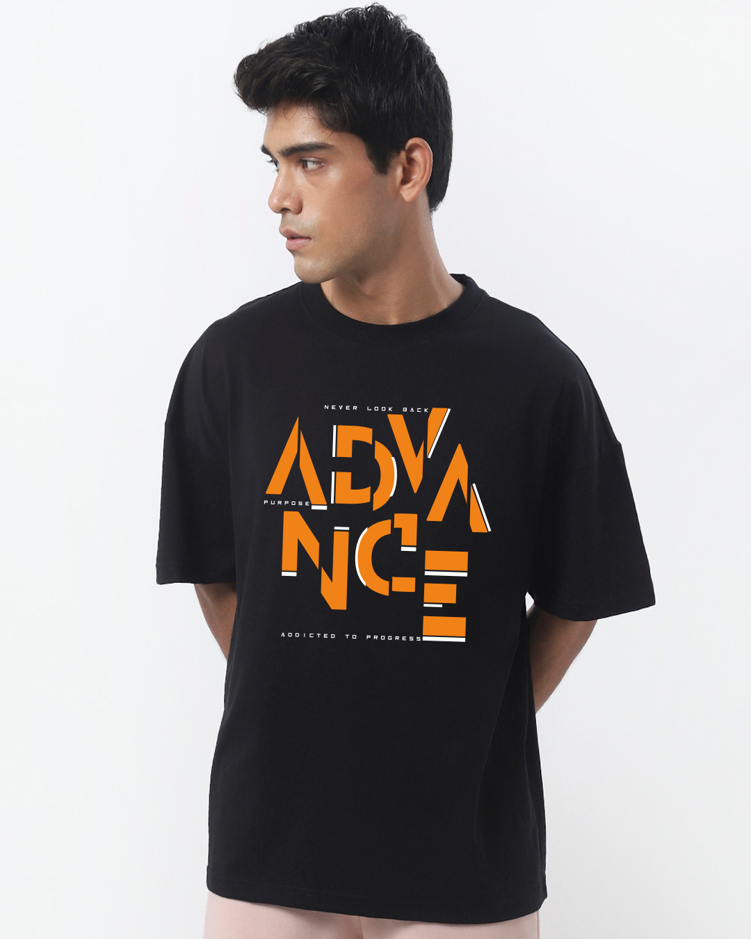 Buy Men's Black Advance Typography Oversized T-shirt Online at Bewakoof