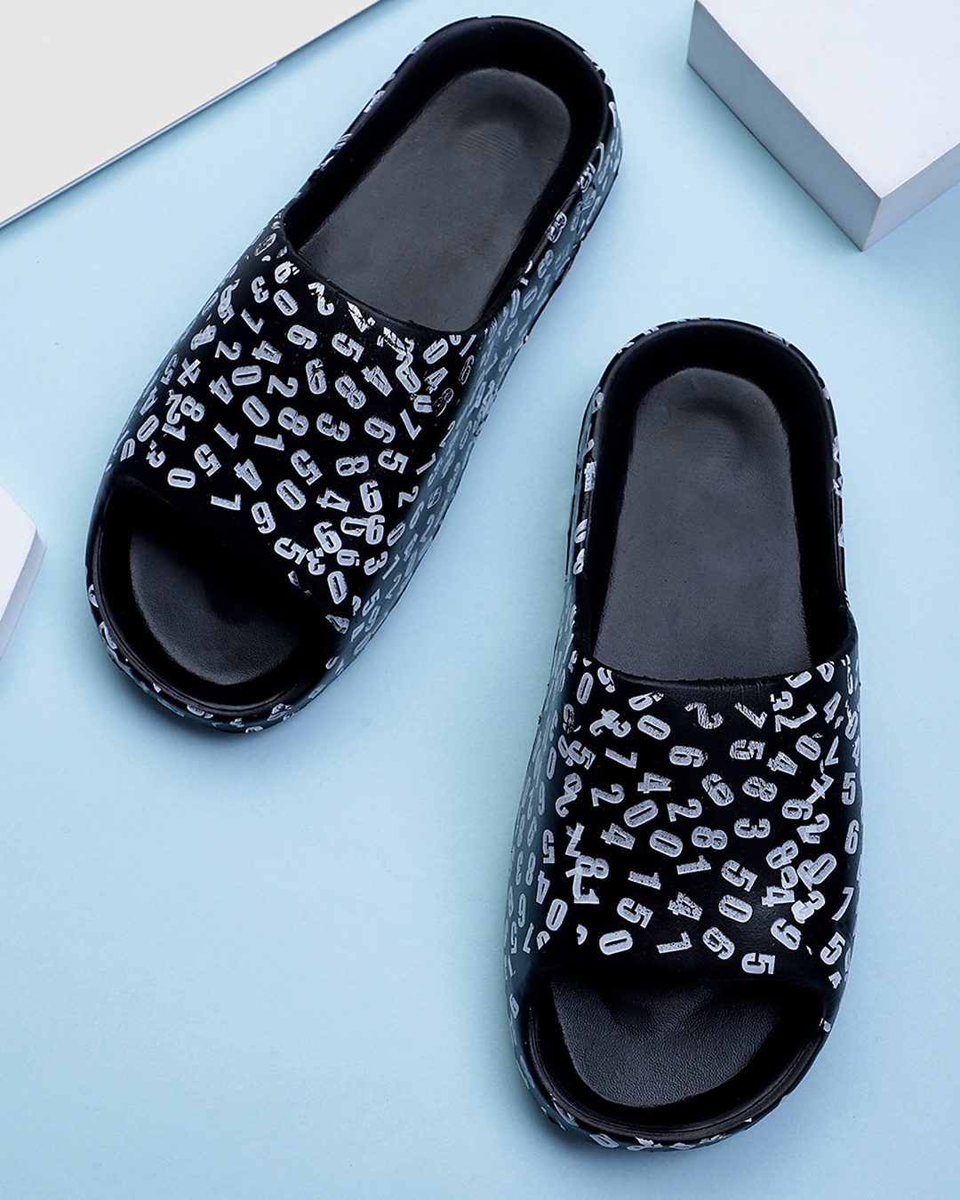 Buy Men's Black All Numbers Printed Sliders Online in India at Bewakoof