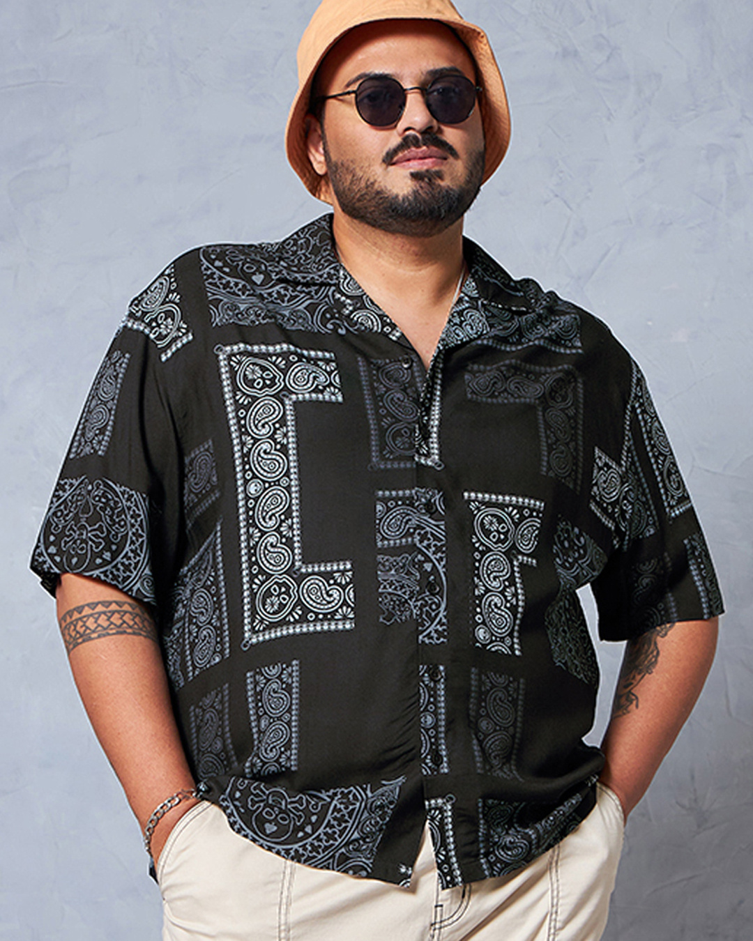 Buy Men's Black All Over Printed Oversized Plus Size Shirt Online at Bewakoof
