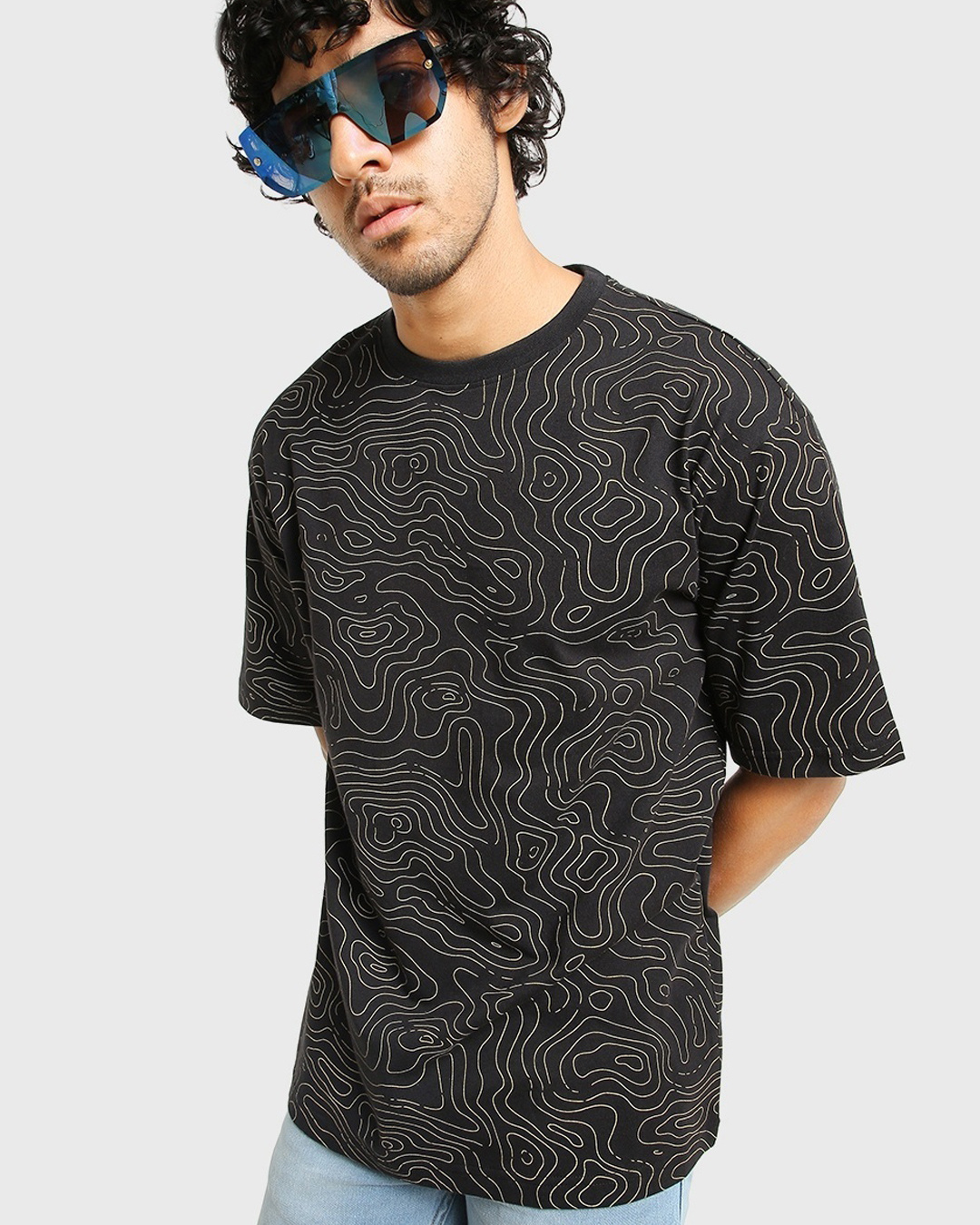 Buy Men's Black All Over Printed Oversized Plus Size T-shirt Online at Bewakoof