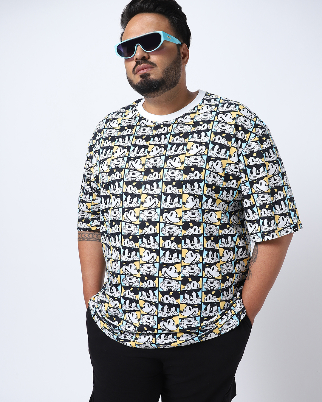 Buy Men's Black All Over Printed Oversized Plus Size T-shirt Online at Bewakoof