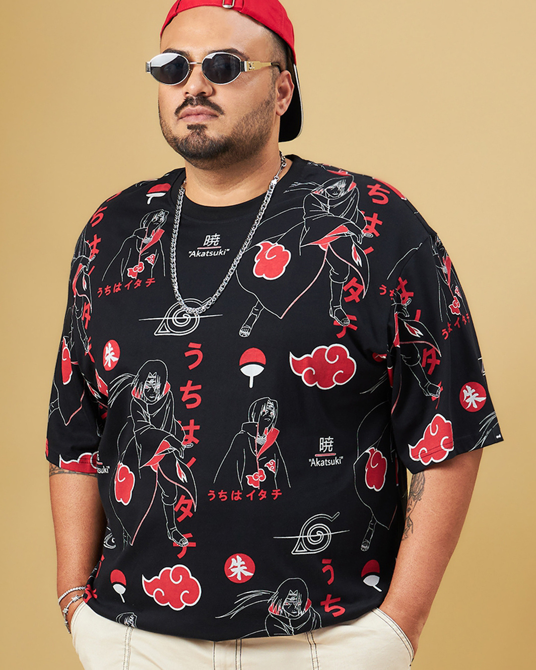 Buy Men's Black All Over Printed Oversized Plus Size T-shirt Online at Bewakoof