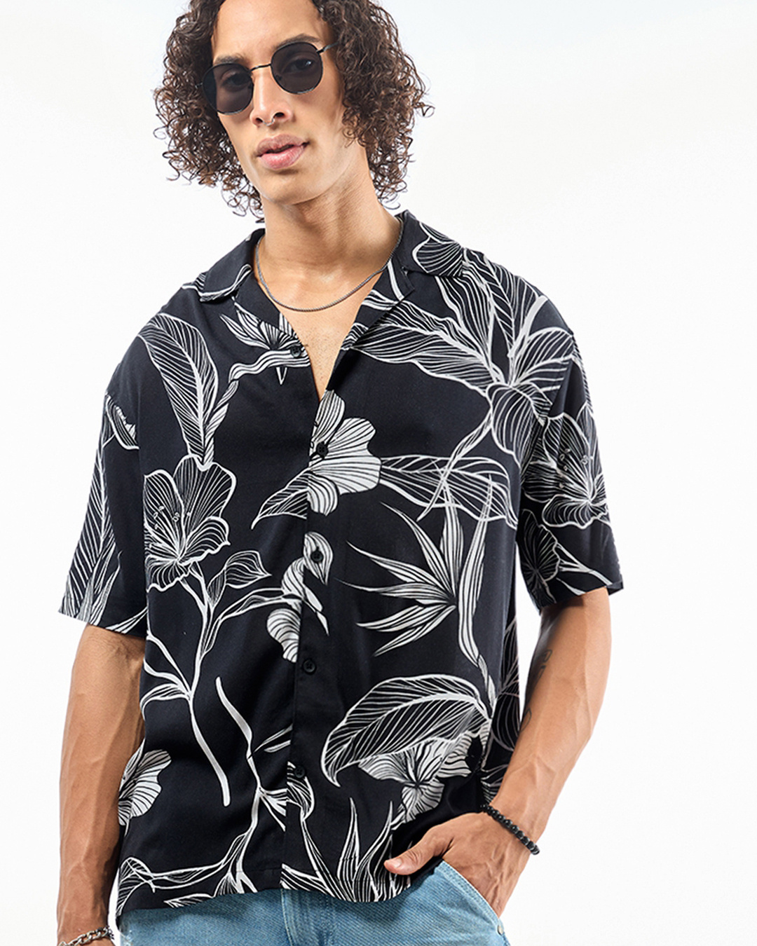 Buy Men's Black All Over Printed Oversized Shirt Online at Bewakoof