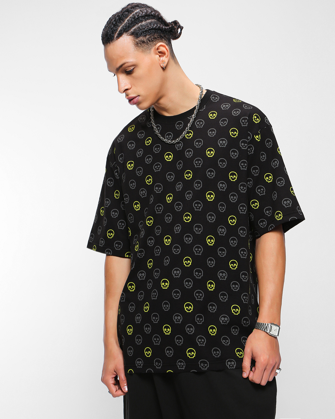 Buy Men's Black All Over Printed Oversized T-shirt Online at Bewakoof