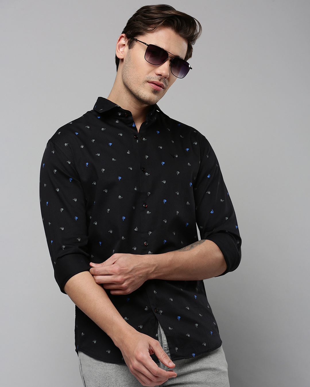 Buy Men's Black All Over Printed Slim Fit Shirt for Men Black Online at ...